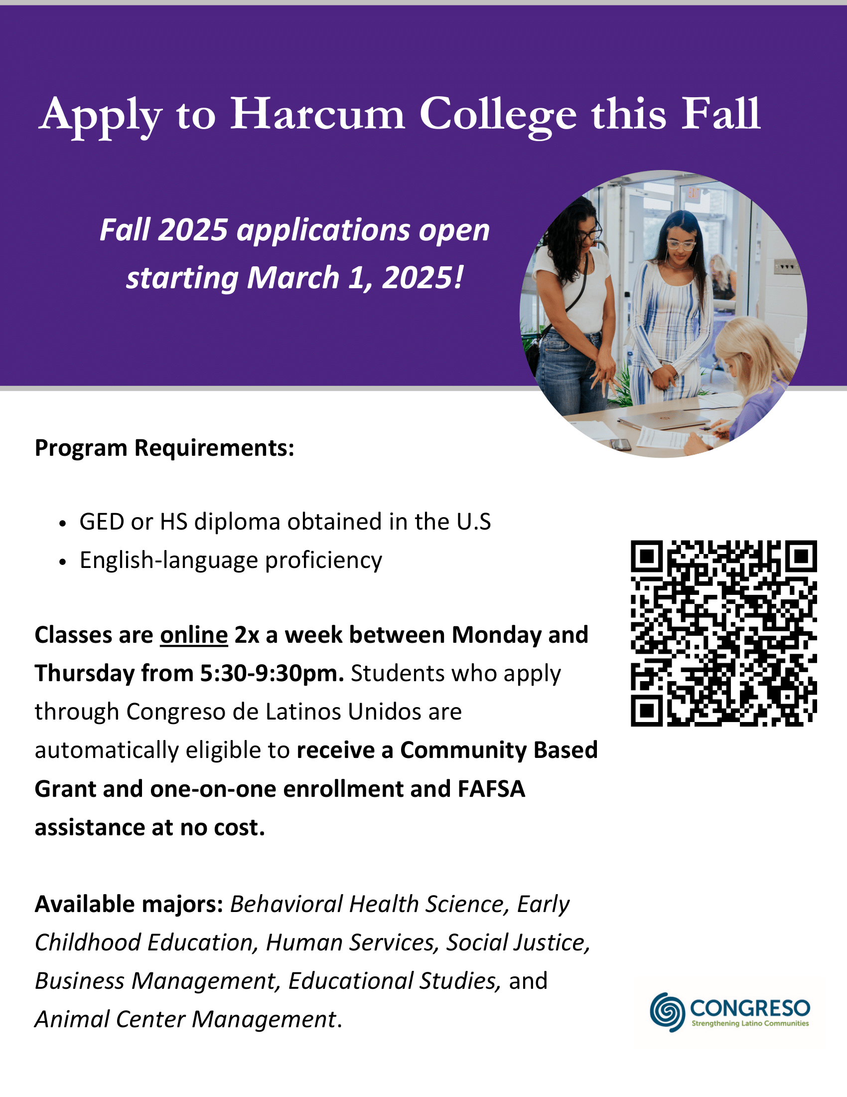 Harcum College Fall 2025 - Enroll Now! - Congreso de Latinos Unidos